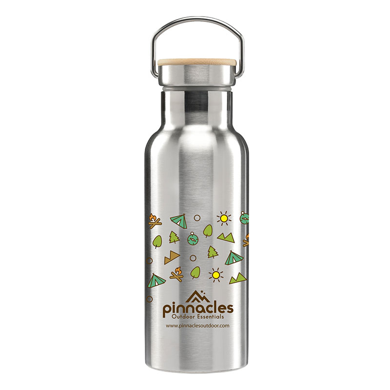 17 oz. Double Wall Stainless Steel Canteen Water Bottle with Bamboo Cap ...